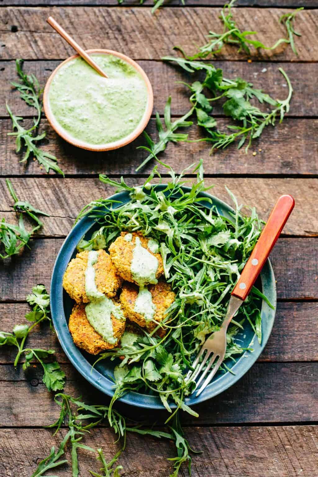 Baked Quinoa Falafel with Green Tahini - Coley Cooks