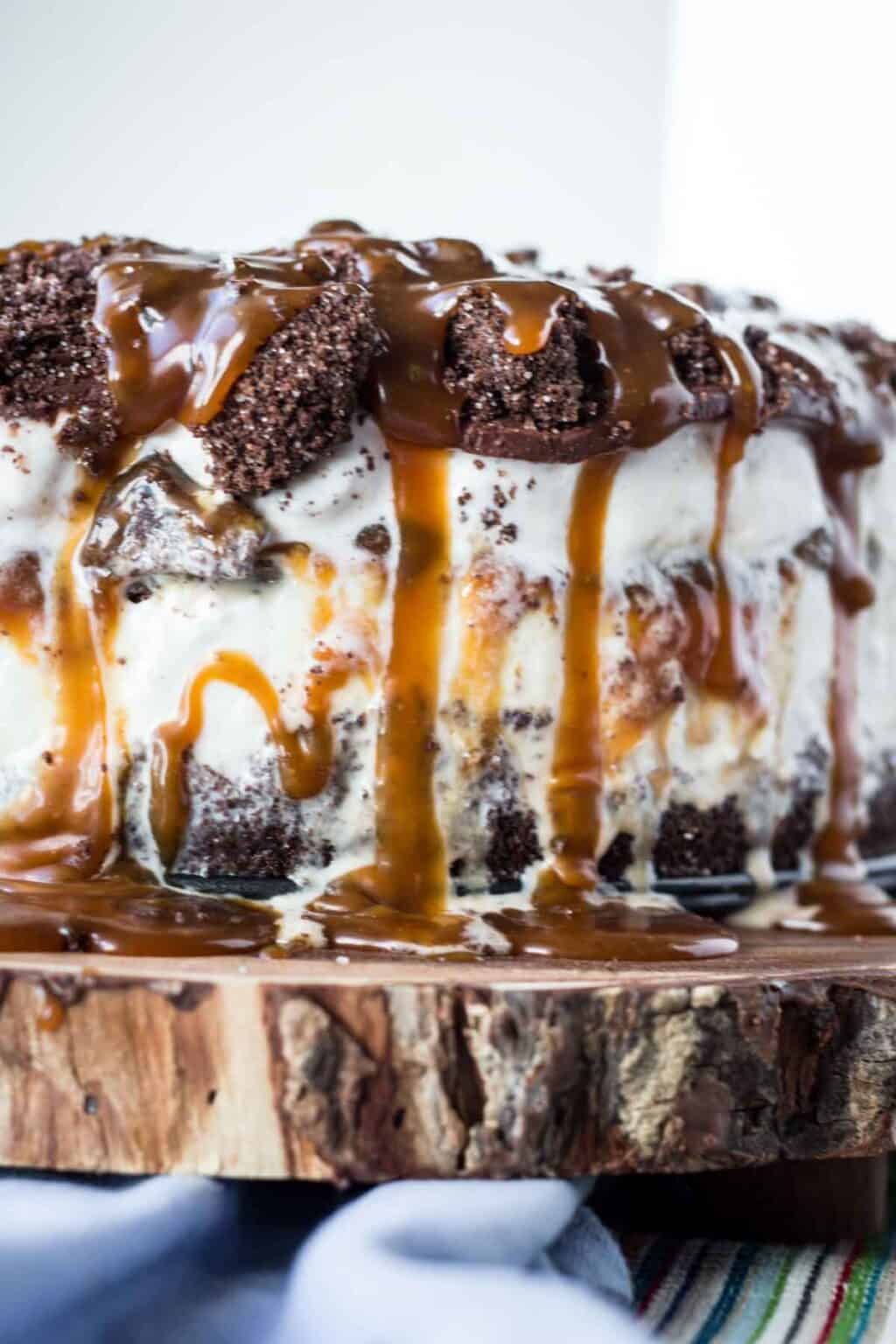 Chocolate Caramel Homemade Ice Cream Cake - Coley Cooks