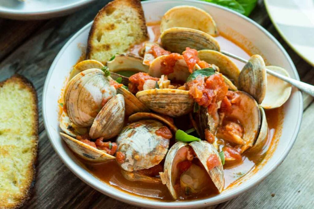 Steamed Clams with Tomatoes, Blue Cheese and Basil - Coley Cooks