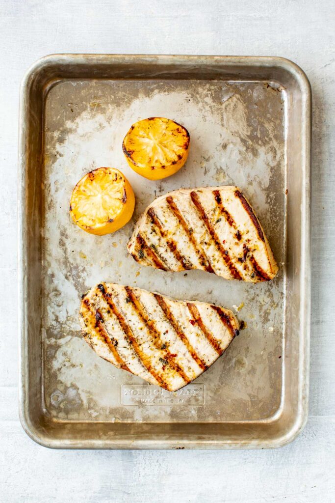 Grilled Swordfish Recipe with Sicilian Olives and Pistachios - Coley Cooks